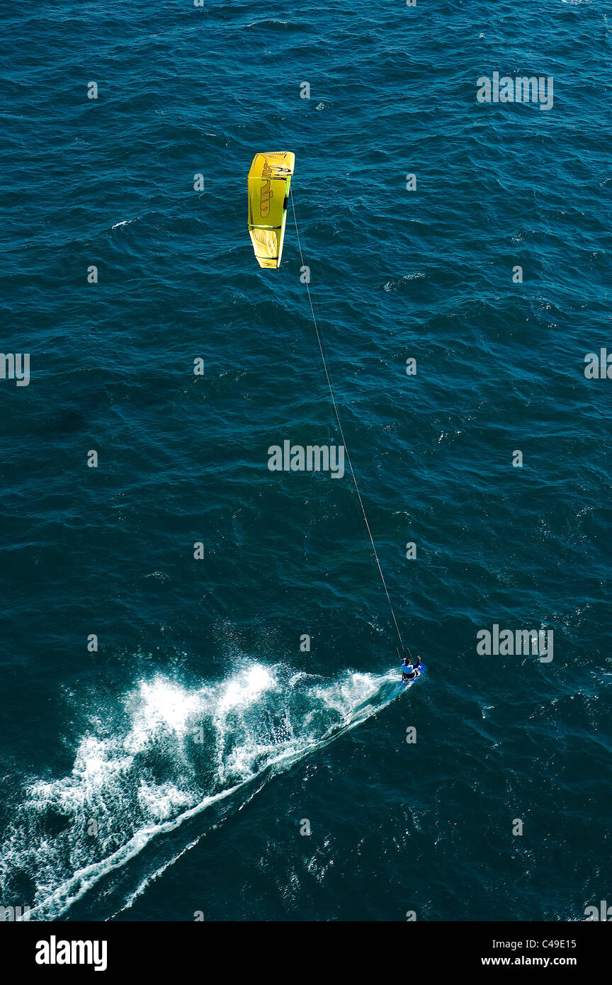 Aerial photograph of wind kiting in the Mediteranean sea Stock Photo ...