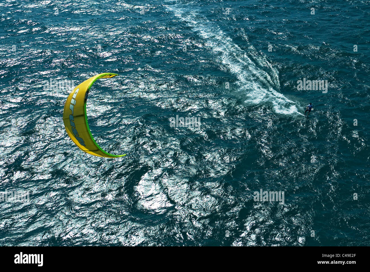 Aerial photograph of wind kiting in the Mediteranean sea Stock Photo ...