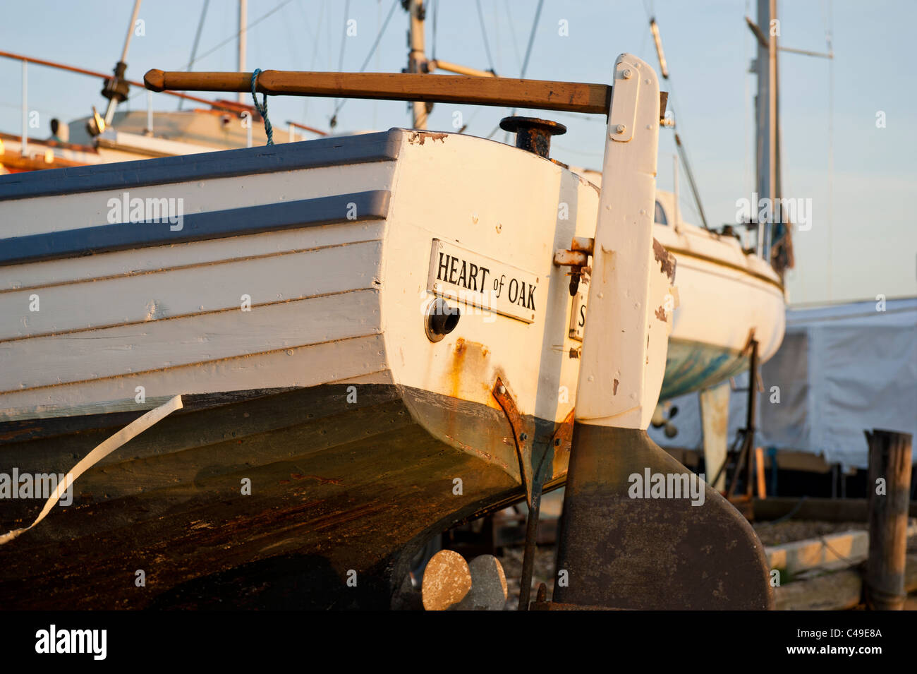 Boat hull and rudder in evening sun at Southwold Harbour UK boats UK ...
