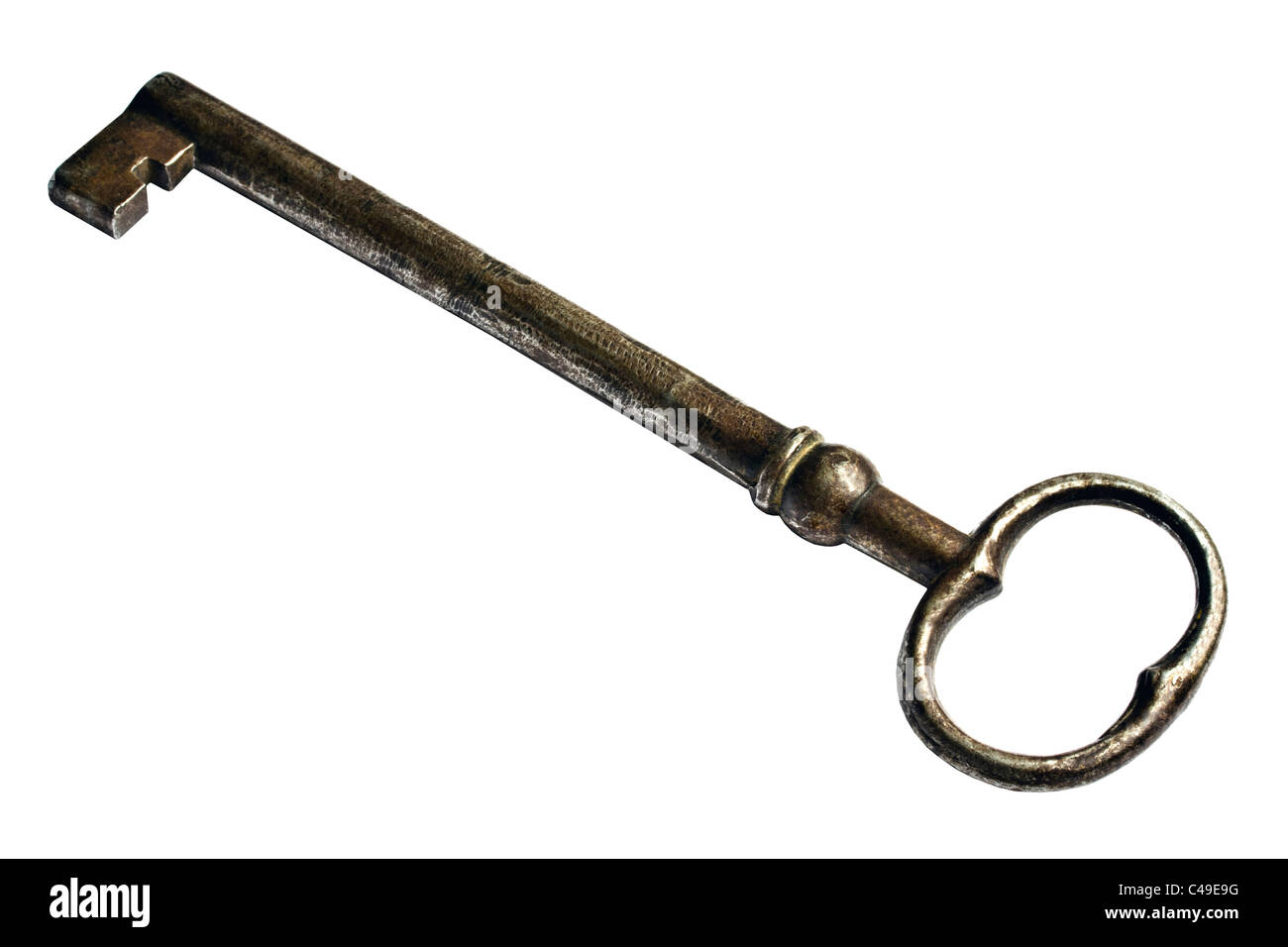 Old key isolated on white background Stock Photo - Alamy