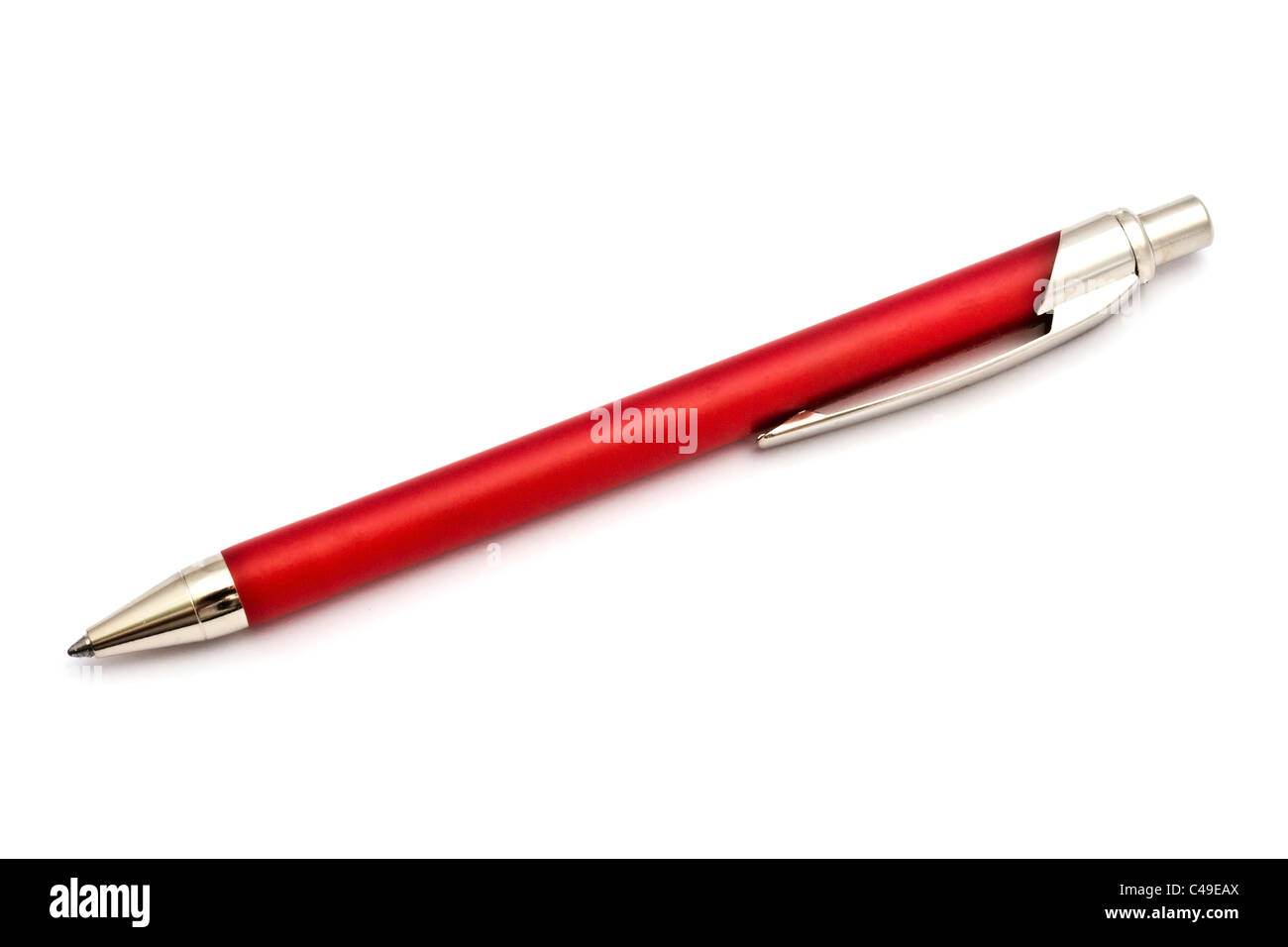 Red ballpoint pen closeup on the white background Stock Photo - Alamy