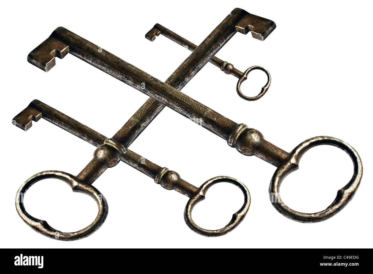 Different old keys isolated on white background Stock Photo - Alamy