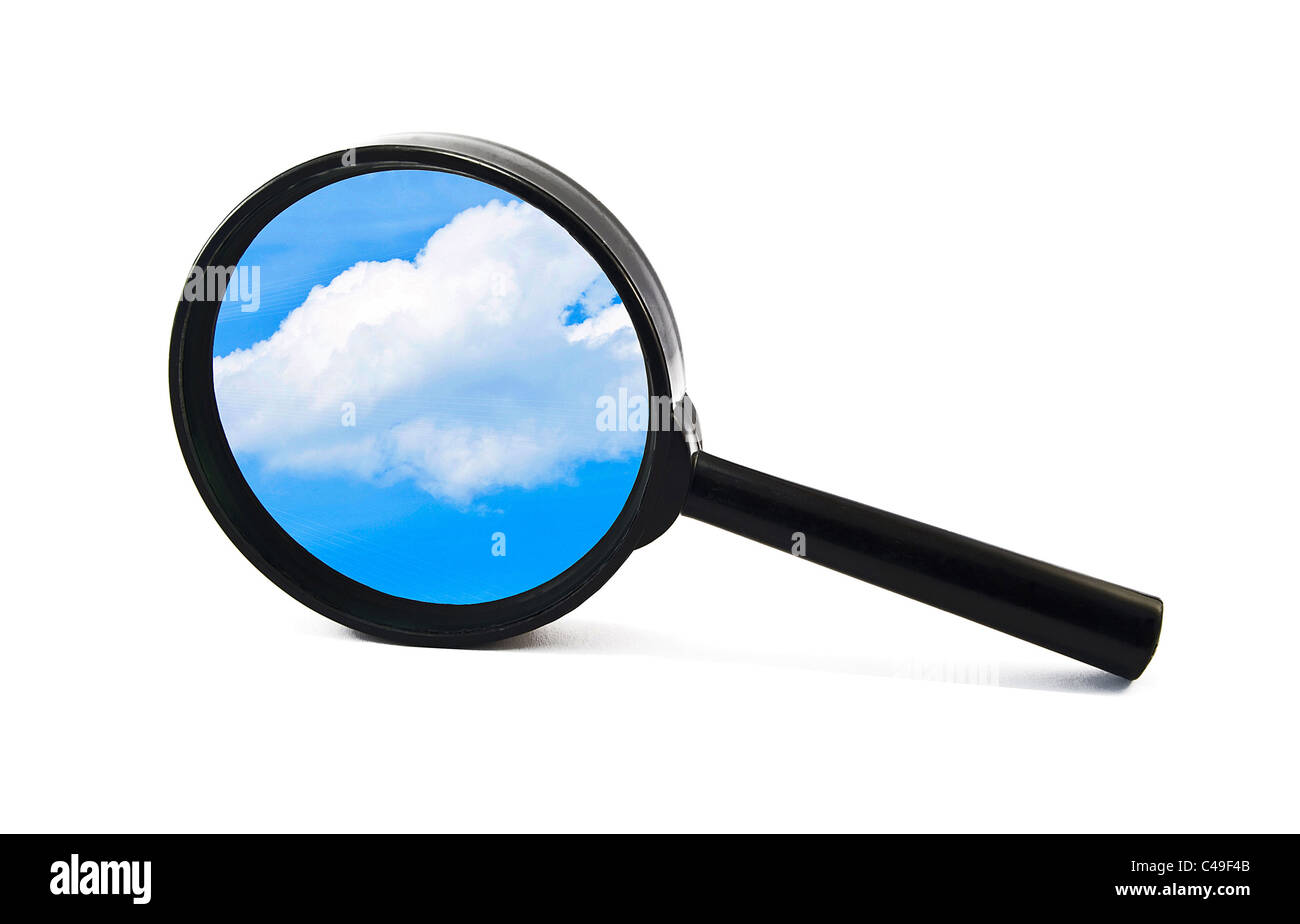 magnifying glass and sky is isolated on a white background Stock Photo ...