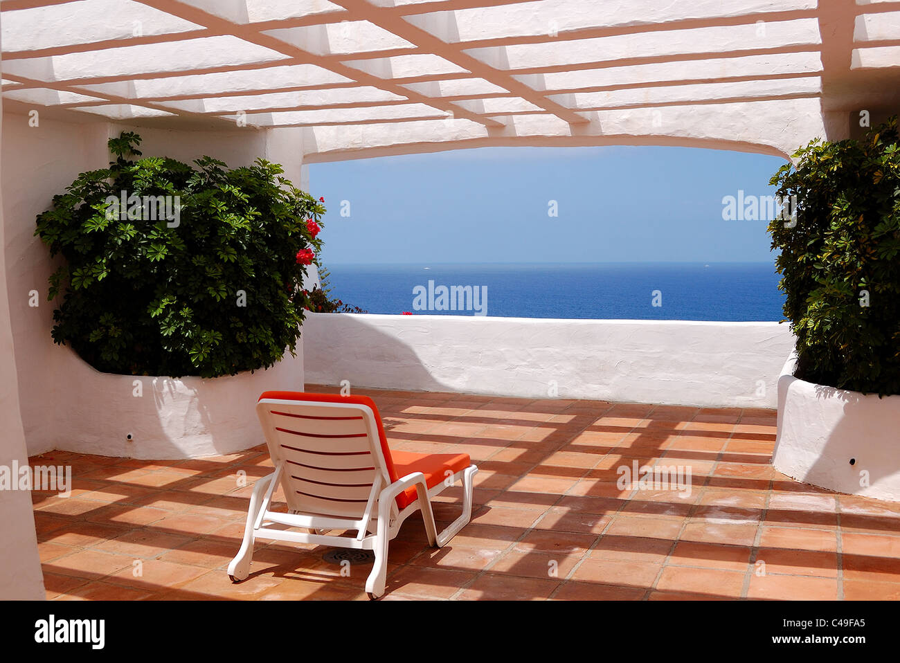 The sea view from a terrace of luxury hotel, beach and Atlantic Ocean ...