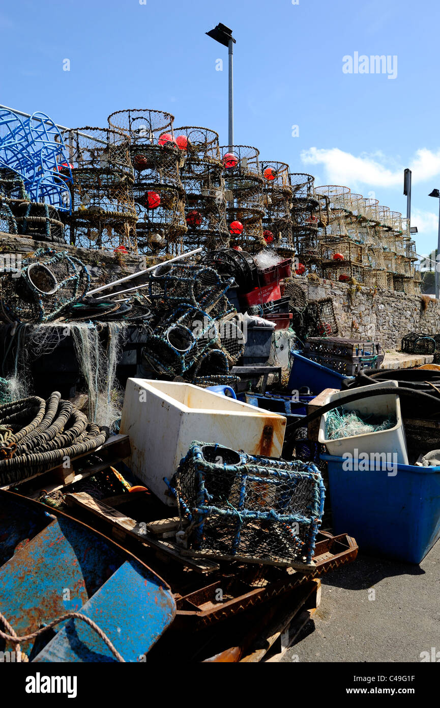 fishing baskets quayside brixham devon england uk Stock Photo - Alamy