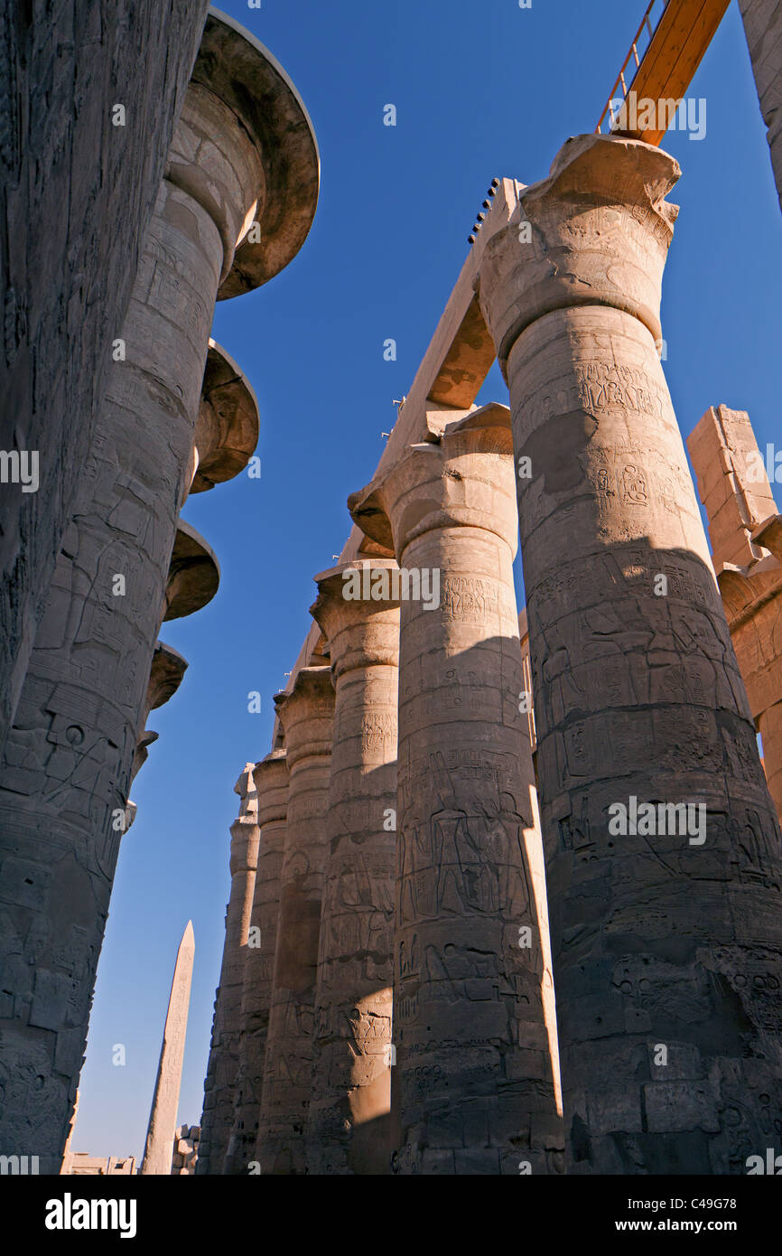The supporting columns of the Hypostyle Hall in Karnak Temple. The ...