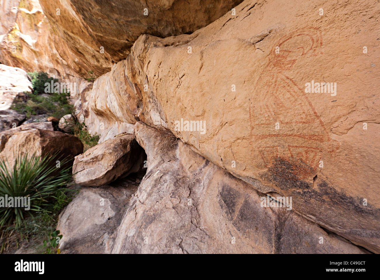 Quetzalcoatl mask with plumed serpent pictograph Hueco Tanks state ...