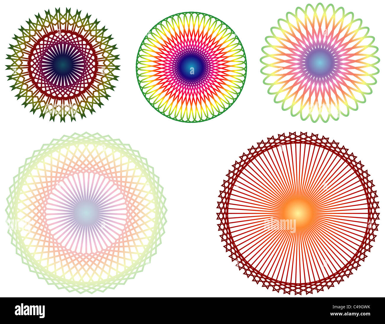 Set of 5 Colorful Spirographs Stock Photo - Alamy