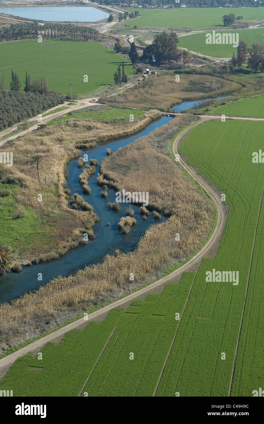 Aerial photograph of the Kibutzim river in the eastern Jezreel valley ...