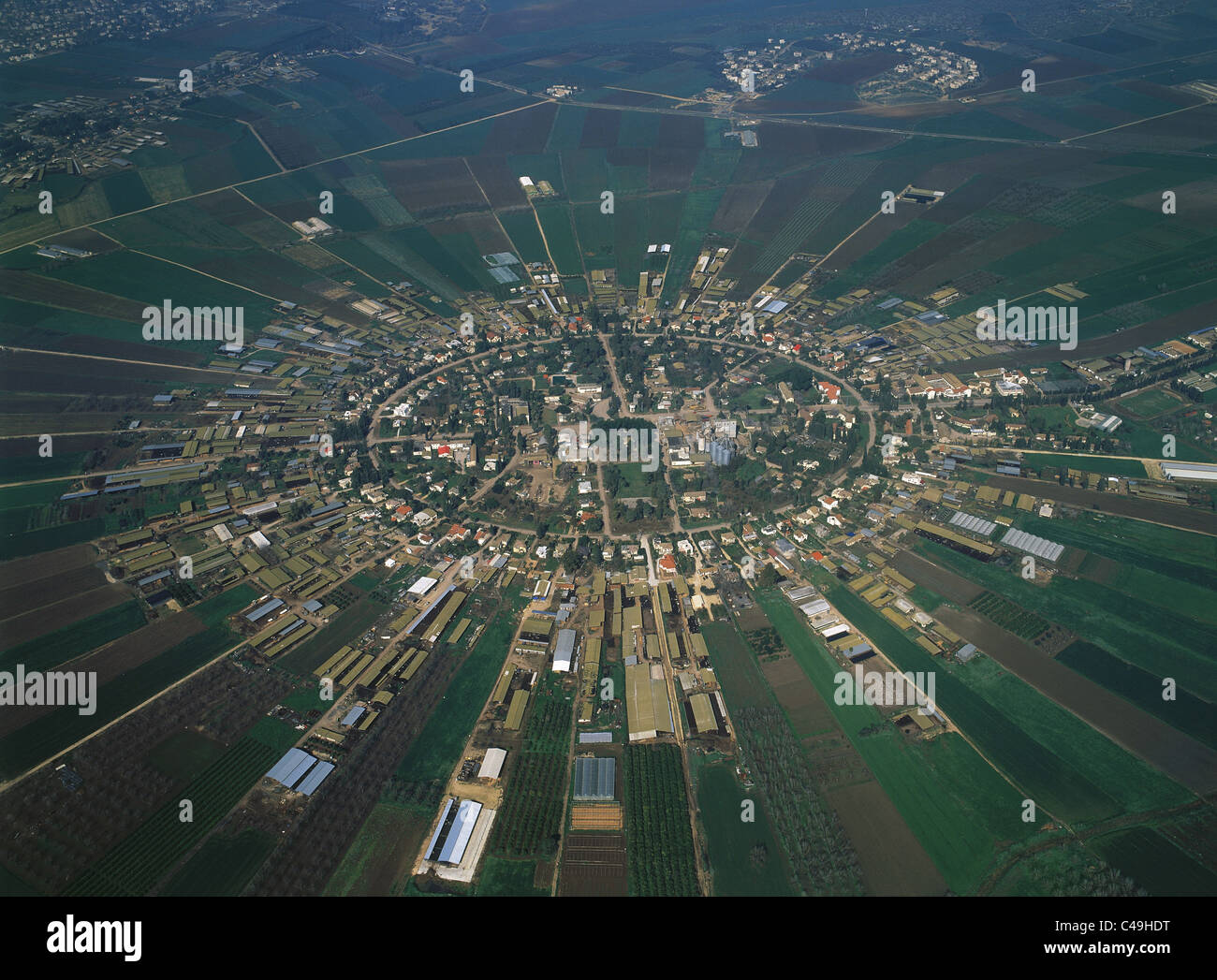 Aerial photograph of the village of Nahalal in the Jezreel valley Stock ...