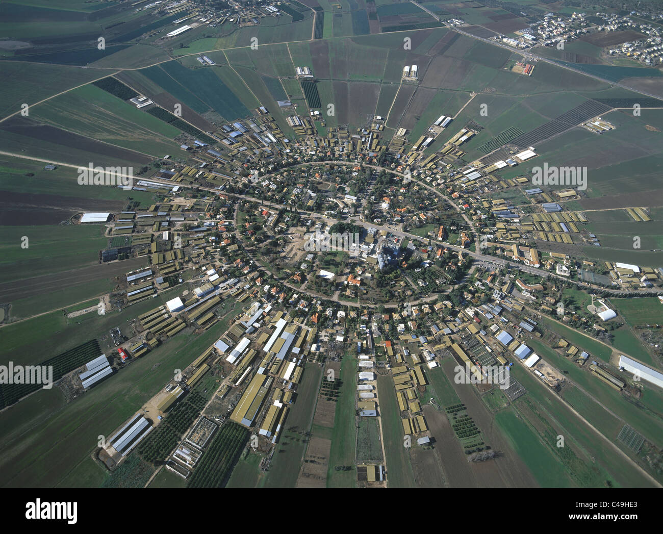 Aerial photograph of the village of Nahalal in the Jezreel valley Stock ...
