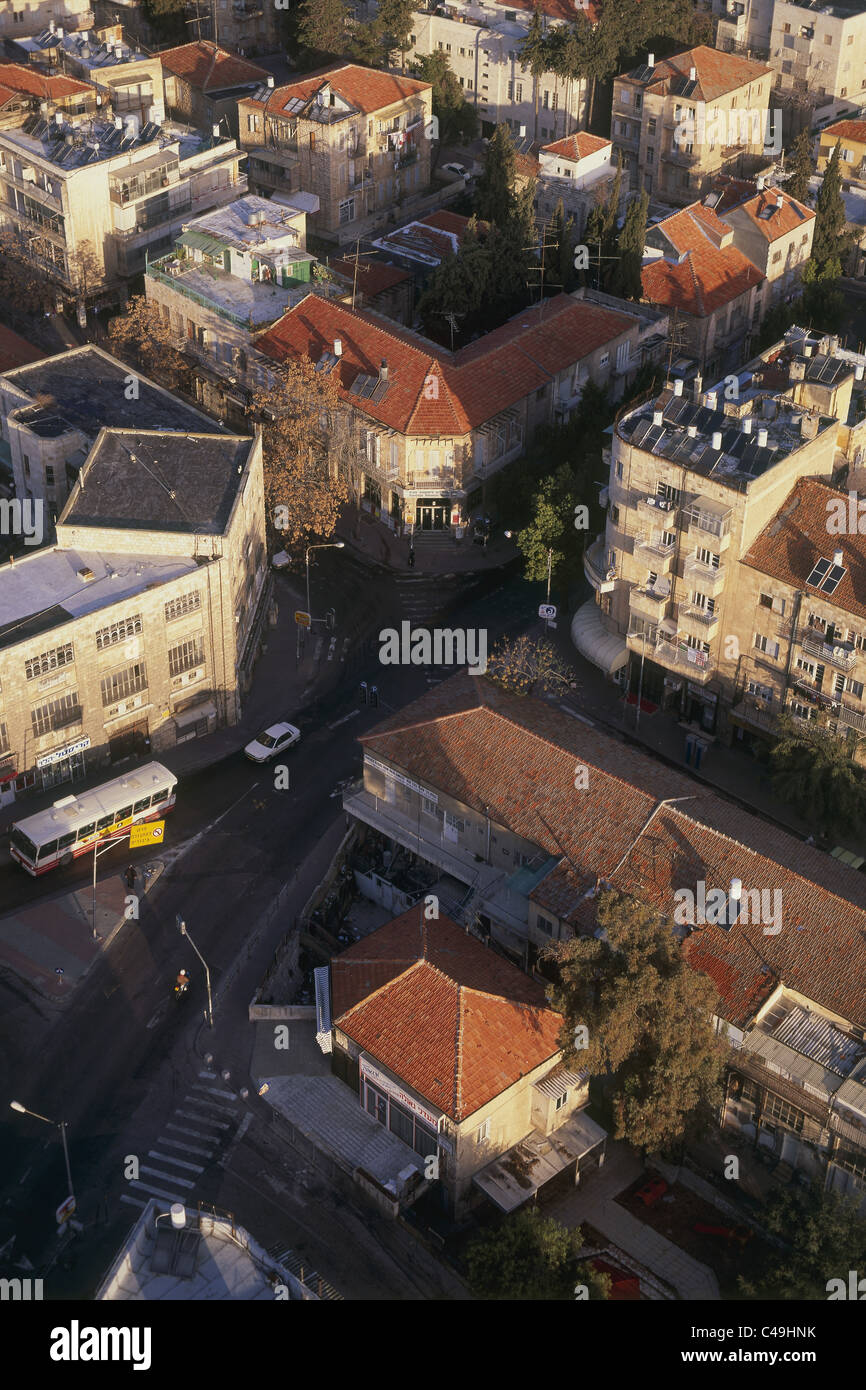 Aerial photograph of the Sabbath square of Me'ah Shearim in Jerusalem ...