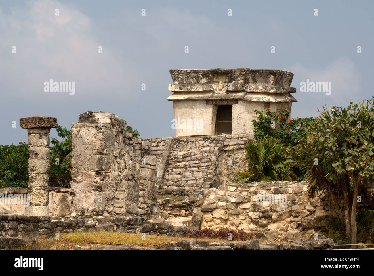 Temple of the Descending God at the Mayan ruins of Tulum on the Riviera ...