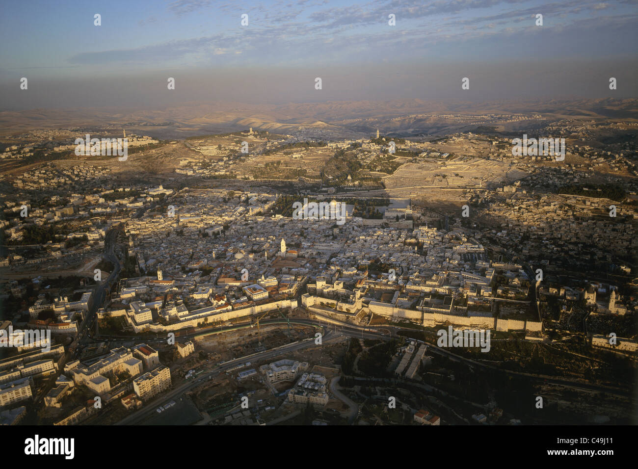 Aerial photograph of the old city of Jerusalem at sunset Stock Photo ...