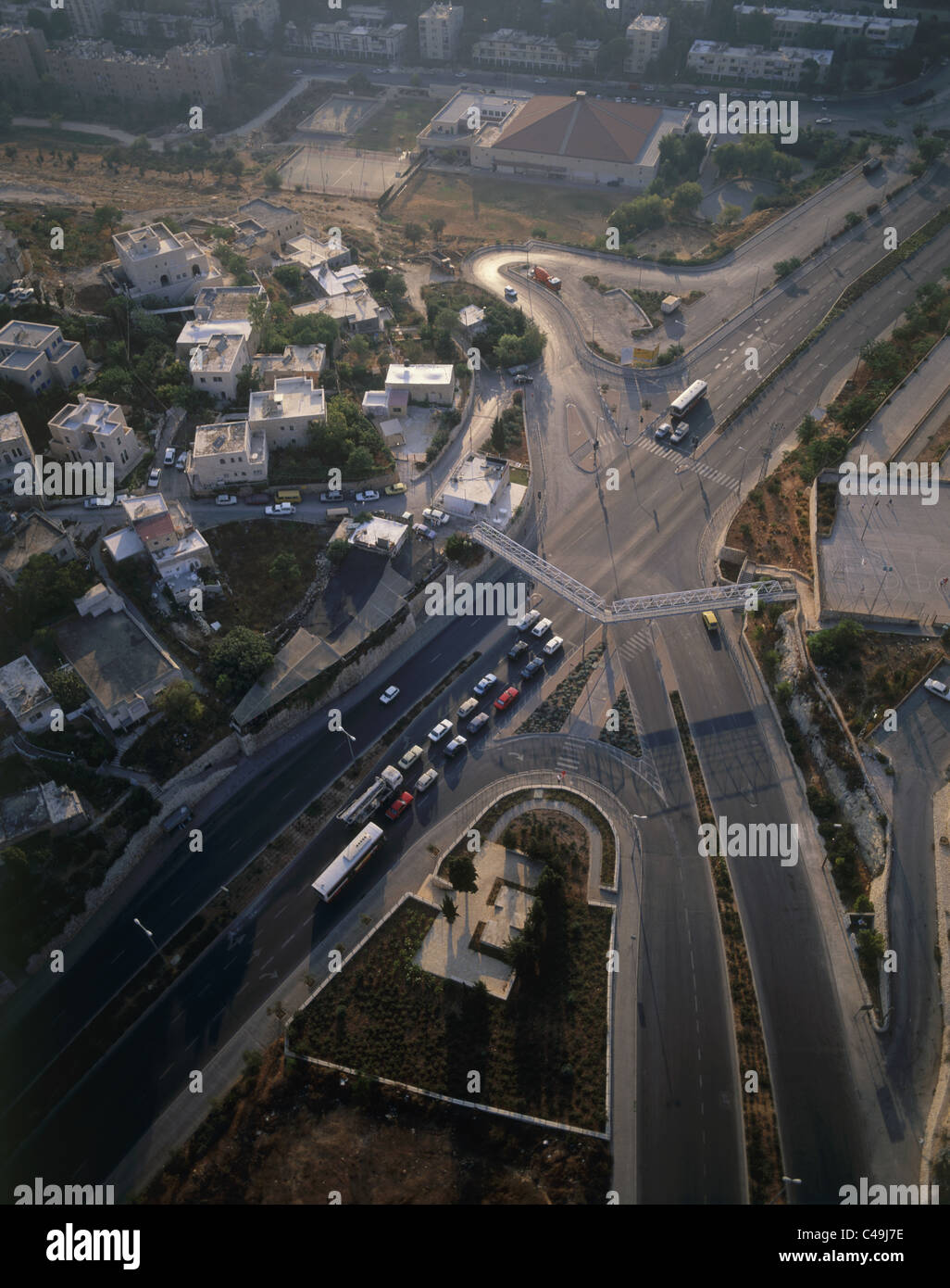 Aerial photograph of the Malha bridge above Golomb street in Jerusalem ...