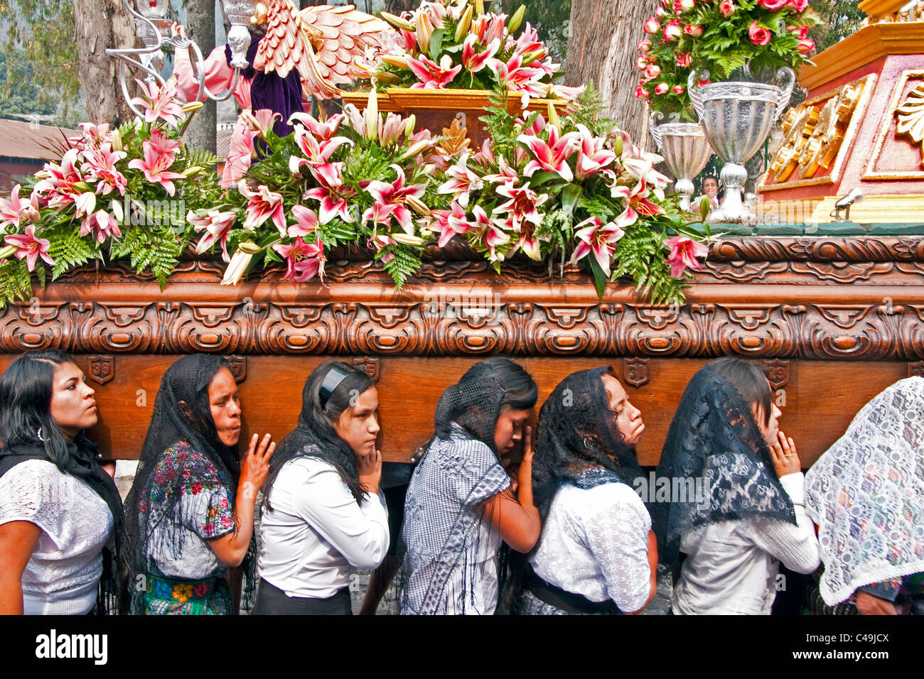 Holy Week (Semana Santa) float carried by women in the religious ...