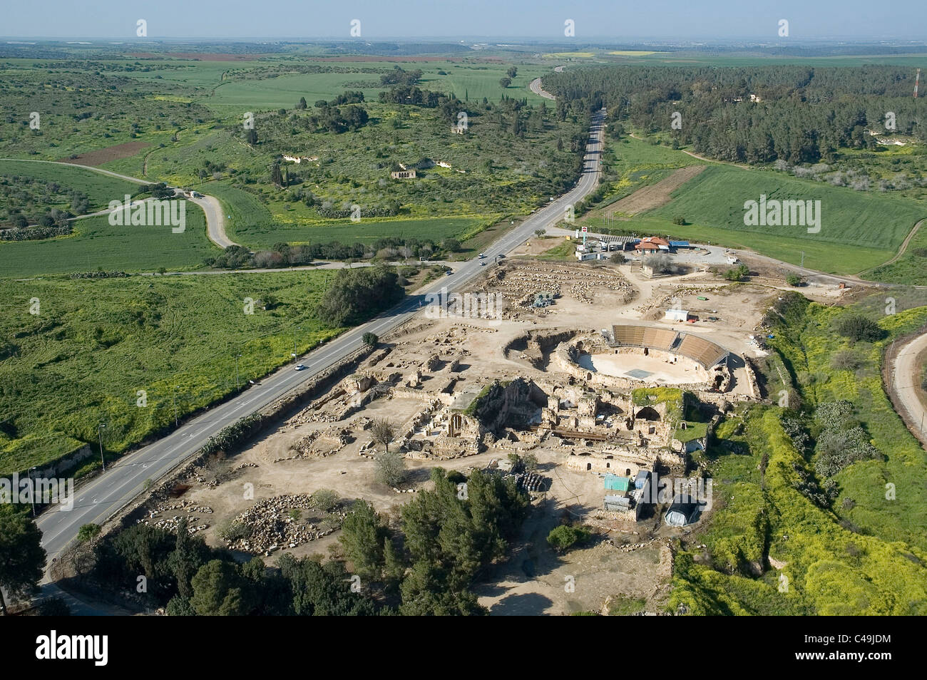 Aerial photograph of the ruins of Beit Govrin in the Jerusalem ...
