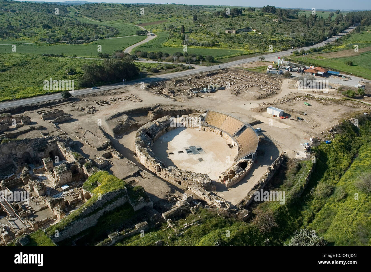 Aerial photograph of the ruins of Beit Govrin in the Jerusalem ...