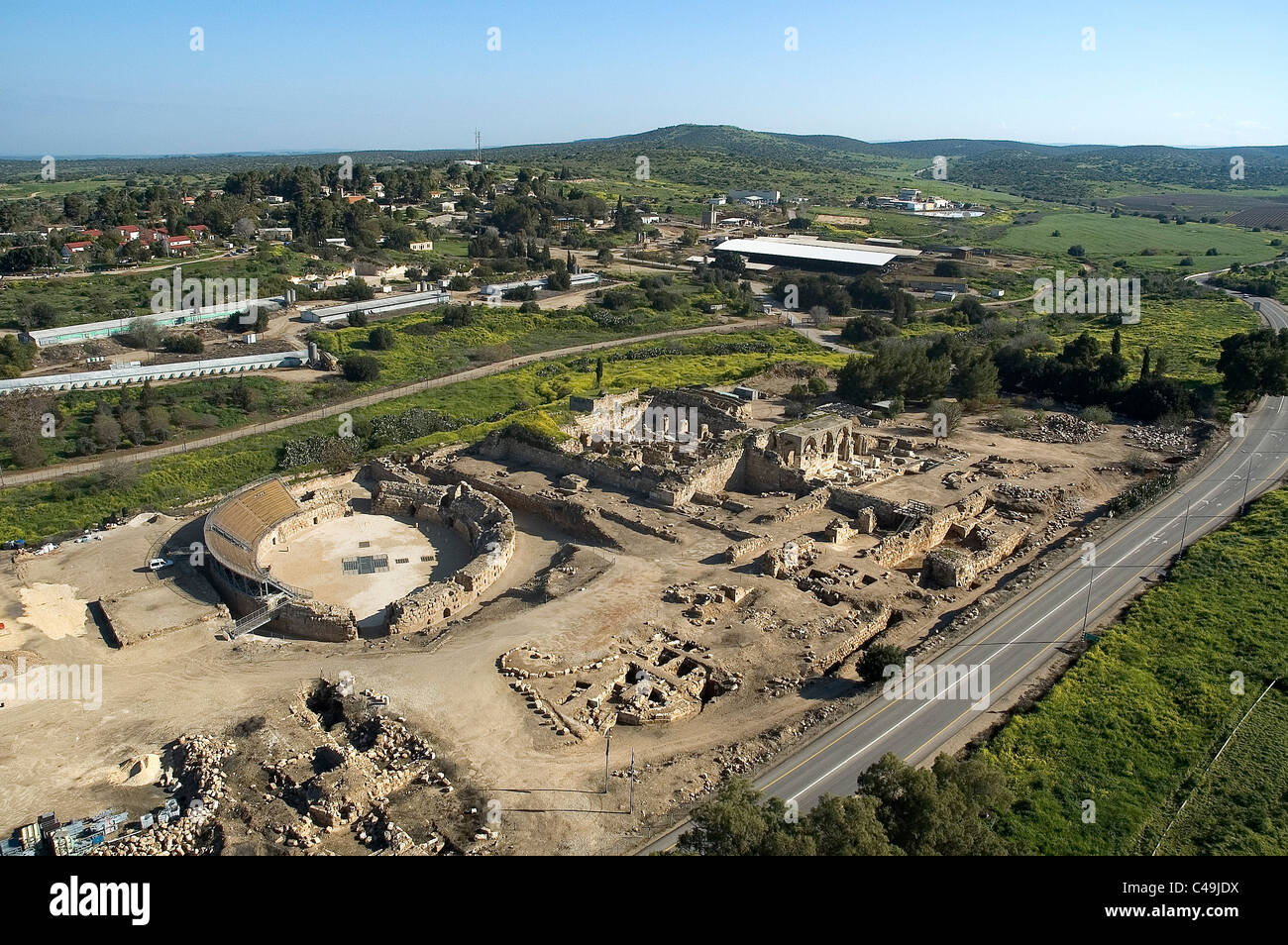 Aerial photograph of the ruins of Beit Govrin in the Jerusalem ...
