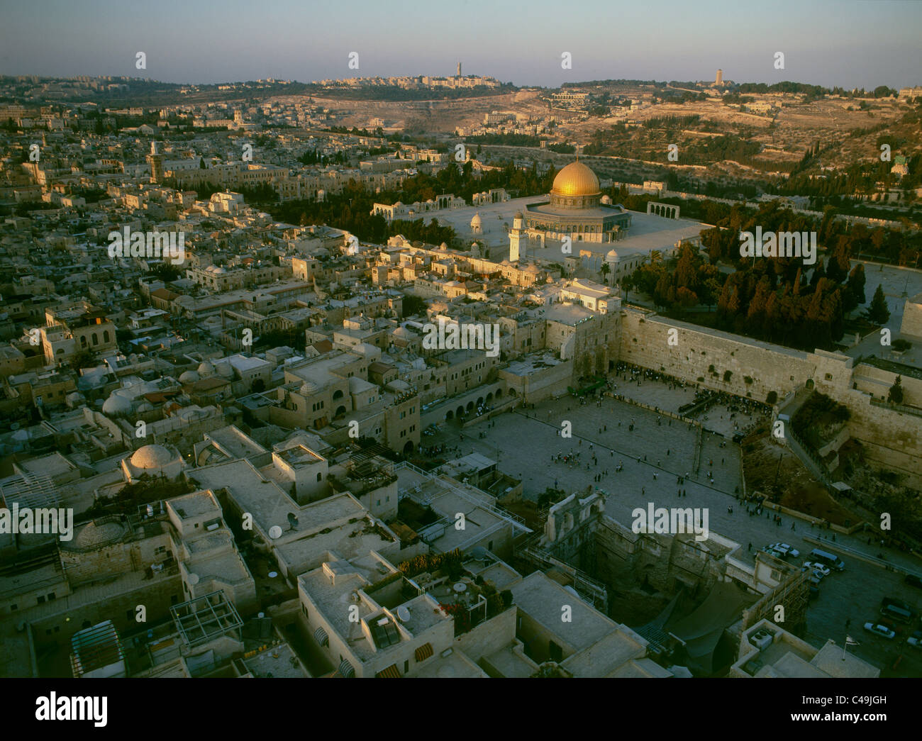 Aerial photograph of the western wall and the Temple mount in the old ...