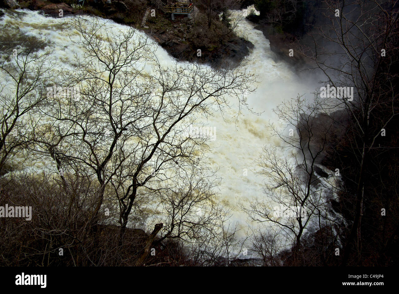 Kabir Kouba Waterfall in spring freshet on Huron-Wendat Akiawenrahk or ...