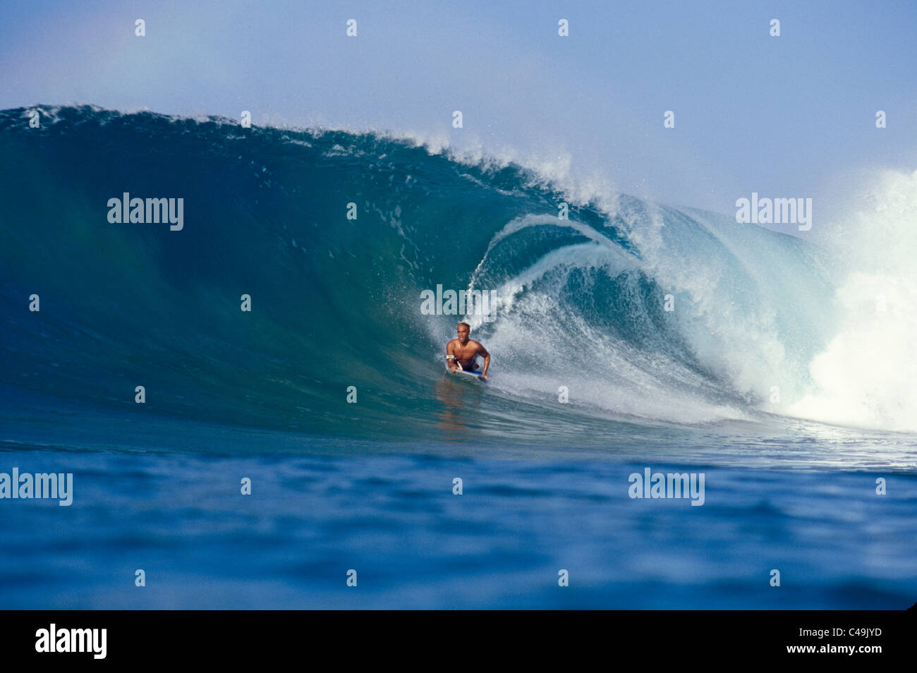 Bodyboarder on a perfect wave in Hawaii Stock Photo - Alamy