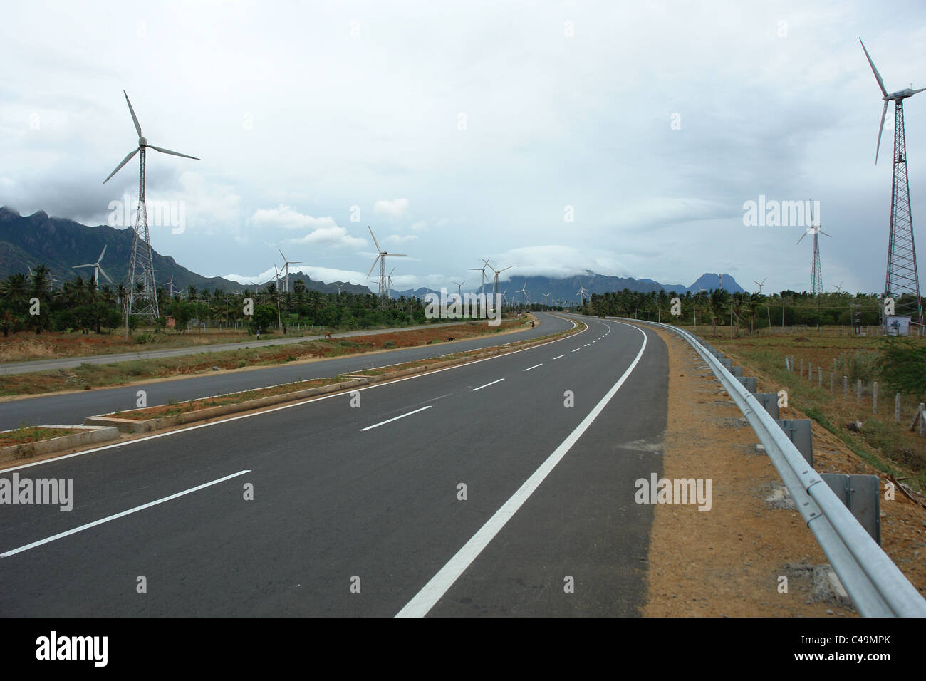 Highway, Wind Fan, Wind Energy, Wind Mill Stock Photo - Alamy