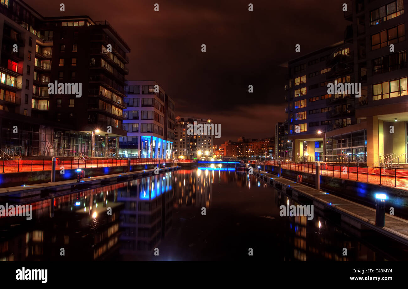 Clarence Dock in Leeds at night Stock Photo - Alamy