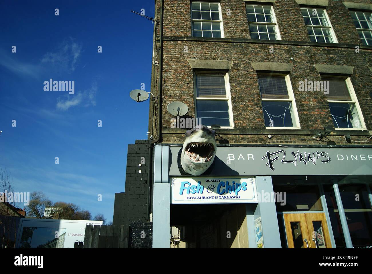 A building with a shark above the door in Newcastle Stock Photo - Alamy