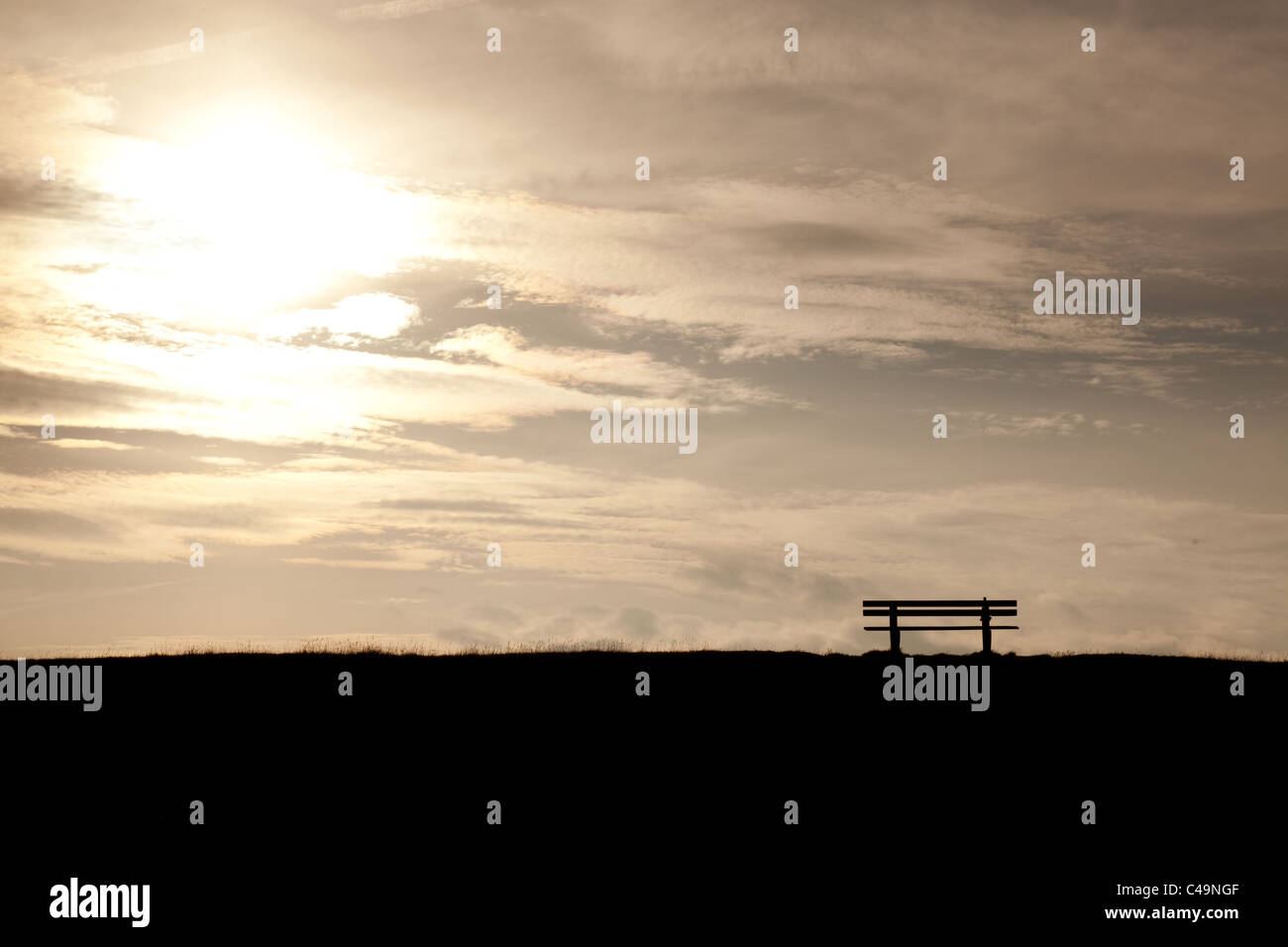a bench in the sunset on a dike at the northsea, Germany Stock Photo ...