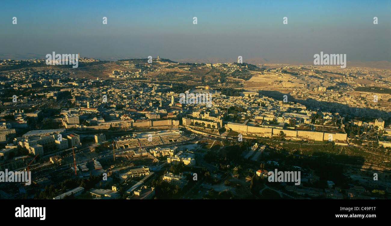 Aerial photograph of the old city of Jerusalem at sunset Stock Photo ...