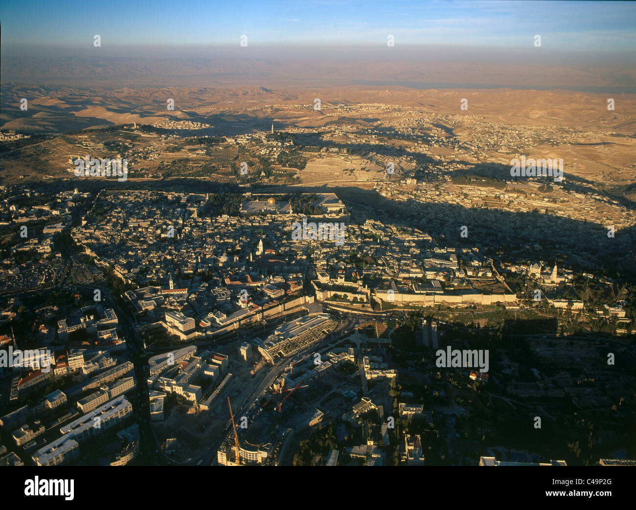 Aerial photograph of the old city of Jerusalem at sunset Stock Photo ...