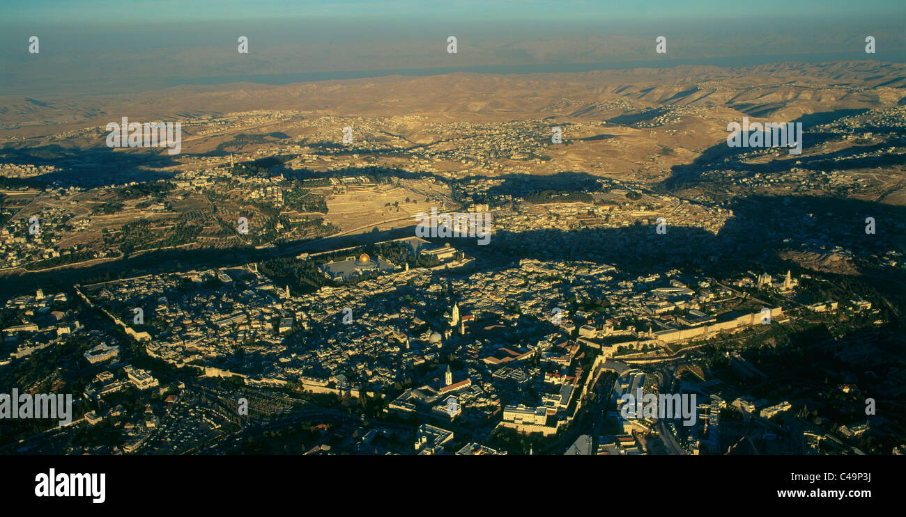 Aerial photograph of the old city of Jerusalem at sunset Stock Photo ...