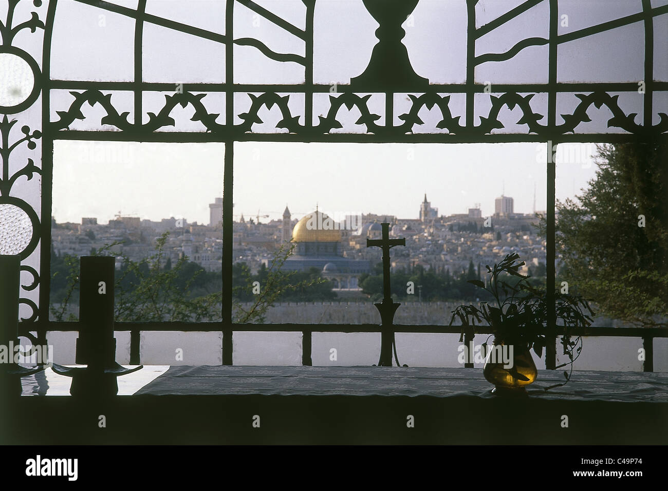 Photograph of the the view of the old city of Jerusalem from the window ...