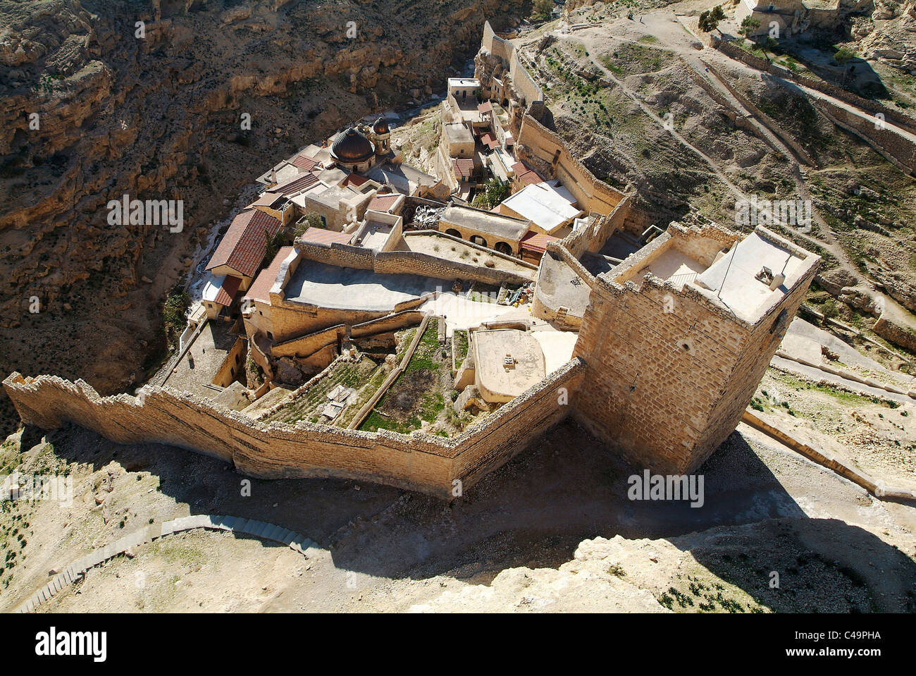 Aerial photograph of the Monastery of Mar Saba in the Judea Desert ...