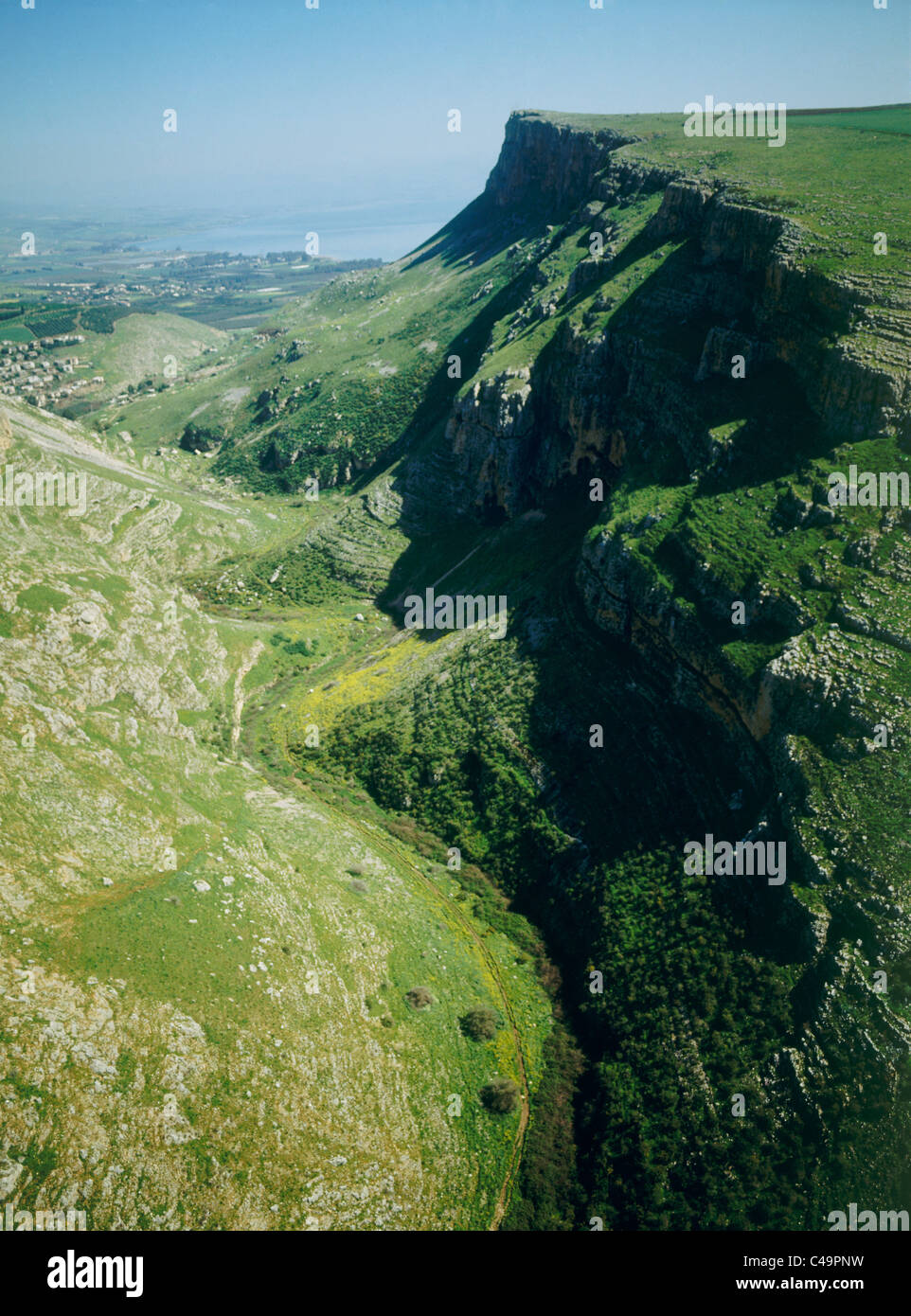 Aerial photograph of the Arbel cliff in the Galilee Stock Photo - Alamy