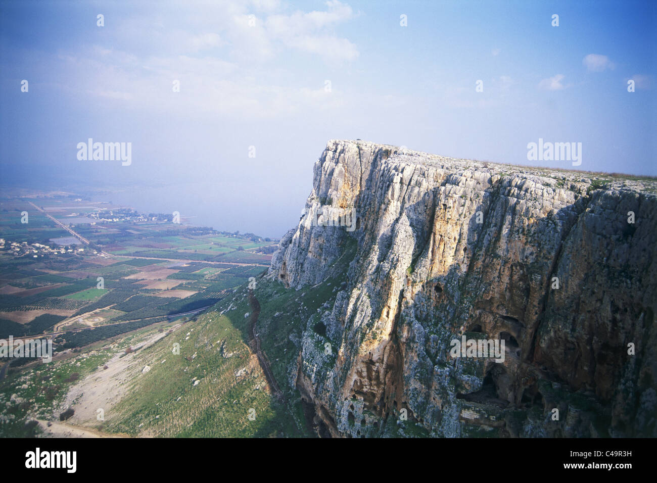 Aerial photograph of the Arbel cliff near the Sea of Galilee Stock ...