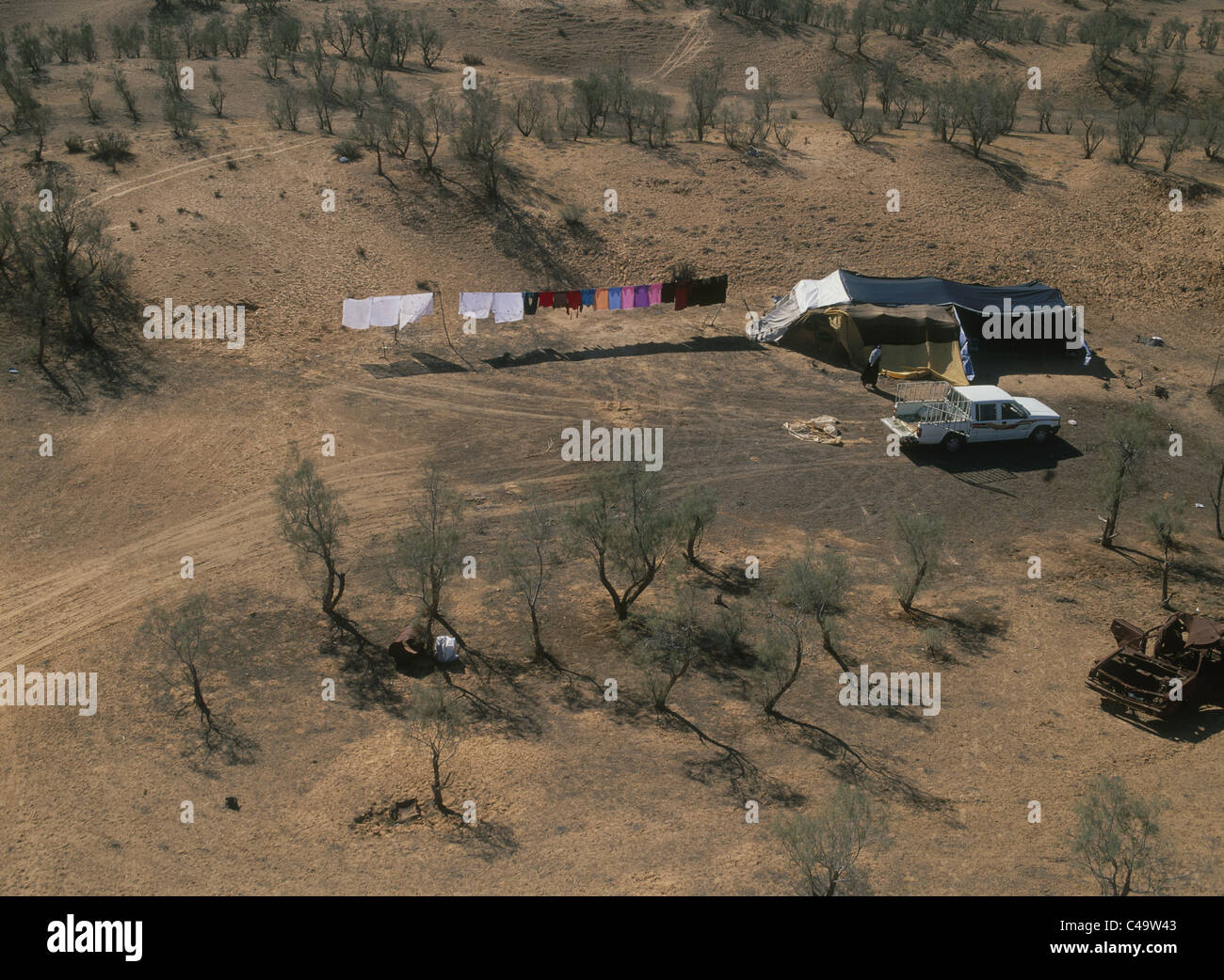 Aerial photograph of a Bedouin encampment in the northern Negev desert ...