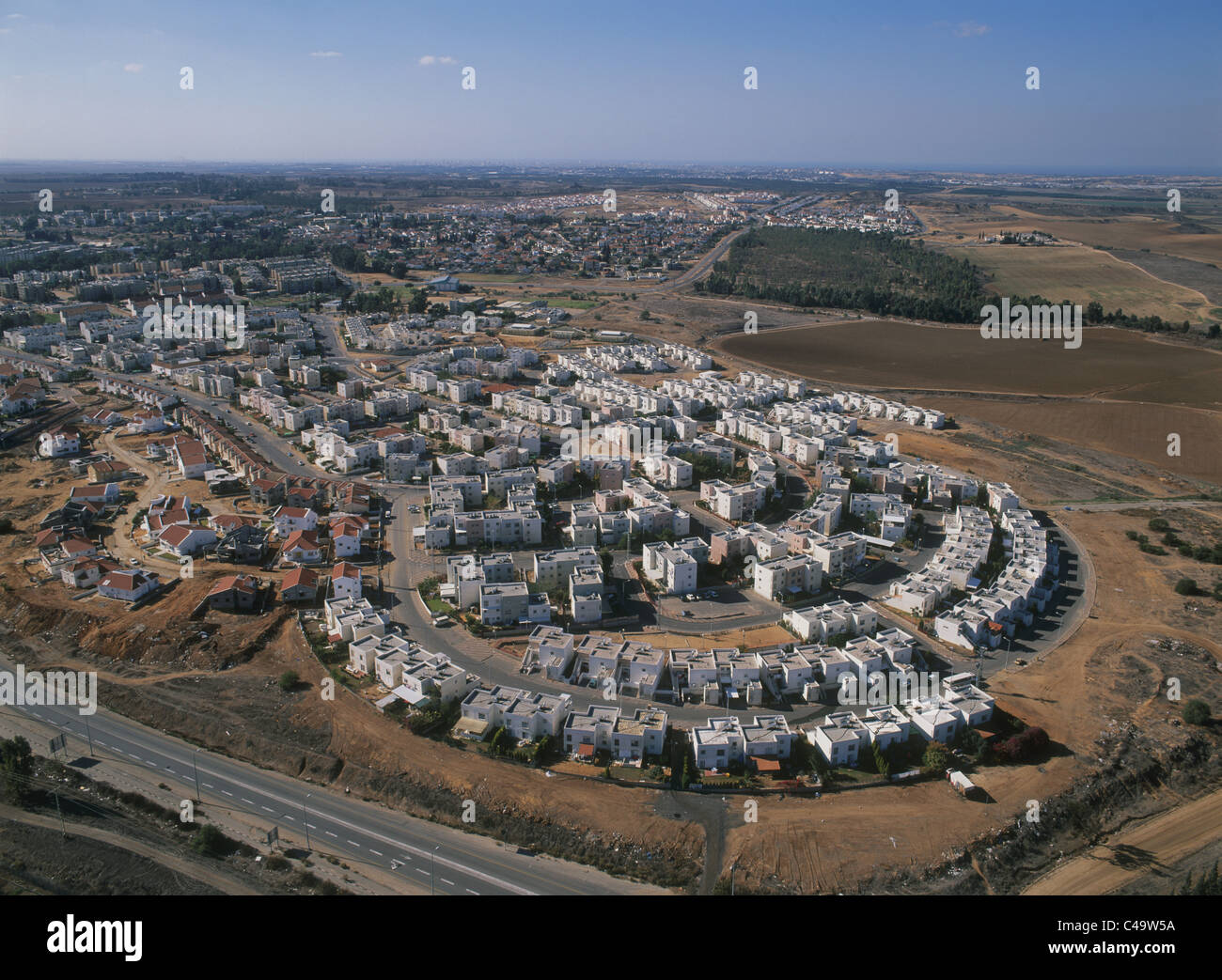 Aerial photograph of the town of Sderot in the northwest Negev desert ...