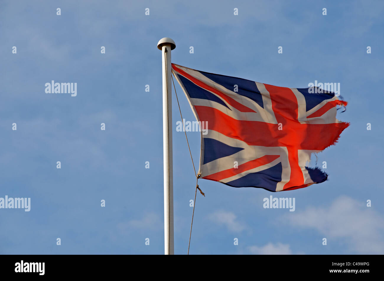Ripped Union Jack flag, Shingle Street, Suffolk, UK Stock Photo - Alamy