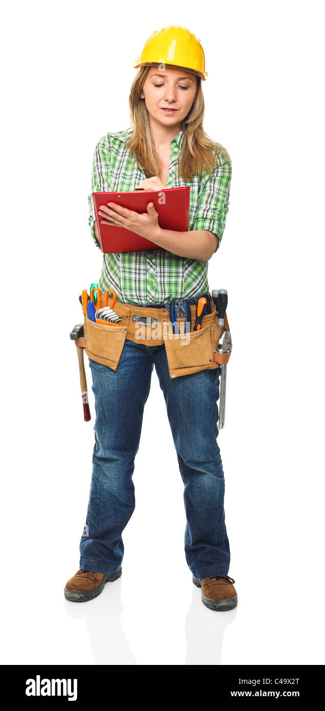 standing woman manual worker isolated on white background Stock Photo ...