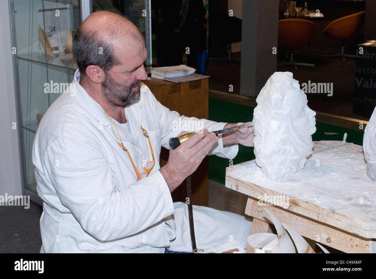 Craftsman working with alabaster - Volterra - Tuscany - Italy Stock ...