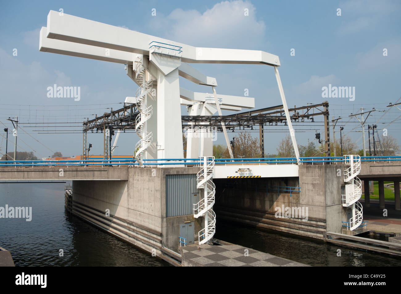 railroad track over a drawbridge in rotterdam, netherlands Stock Photo ...