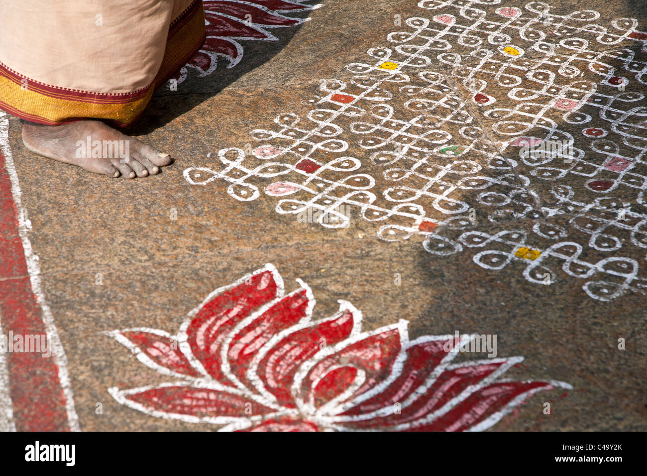 Rangoli (traditional floor decoration). Sri Meenakshi temple. Madurai ...