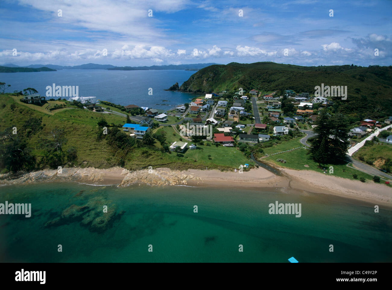 Aerial photograph of a small village in New Zealand Stock Photo - Alamy
