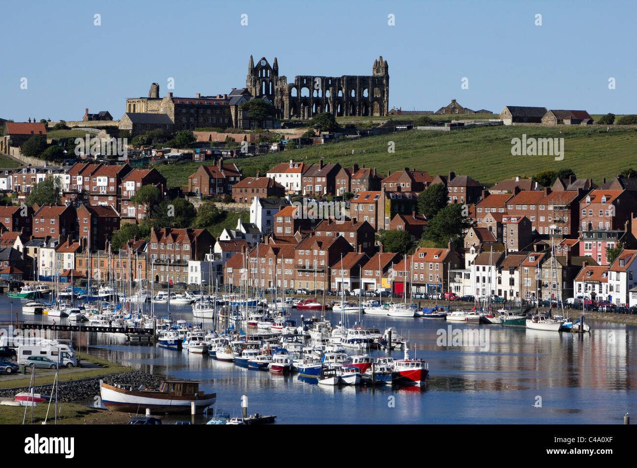 whitby seaside town north yorkshire coast on the river esk england uk ...