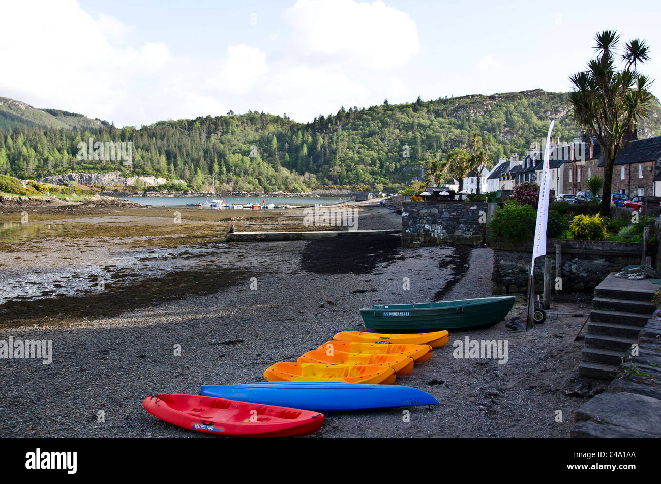 Canoes on the beach at Plockton, Highland Region, Scotland Stock Photo ...
