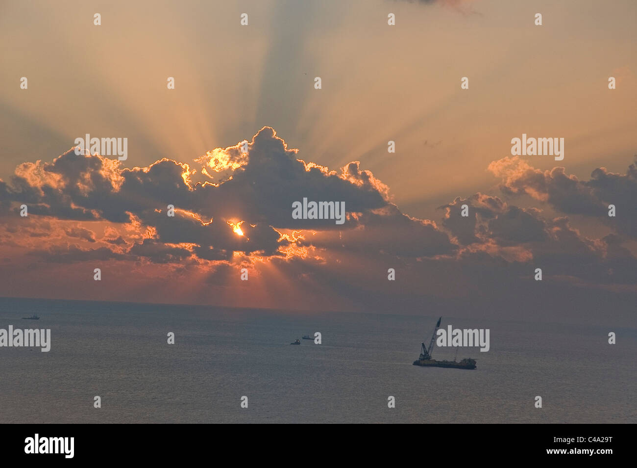 Aerial photograph of sunset over the Mediterranean sea Stock Photo - Alamy
