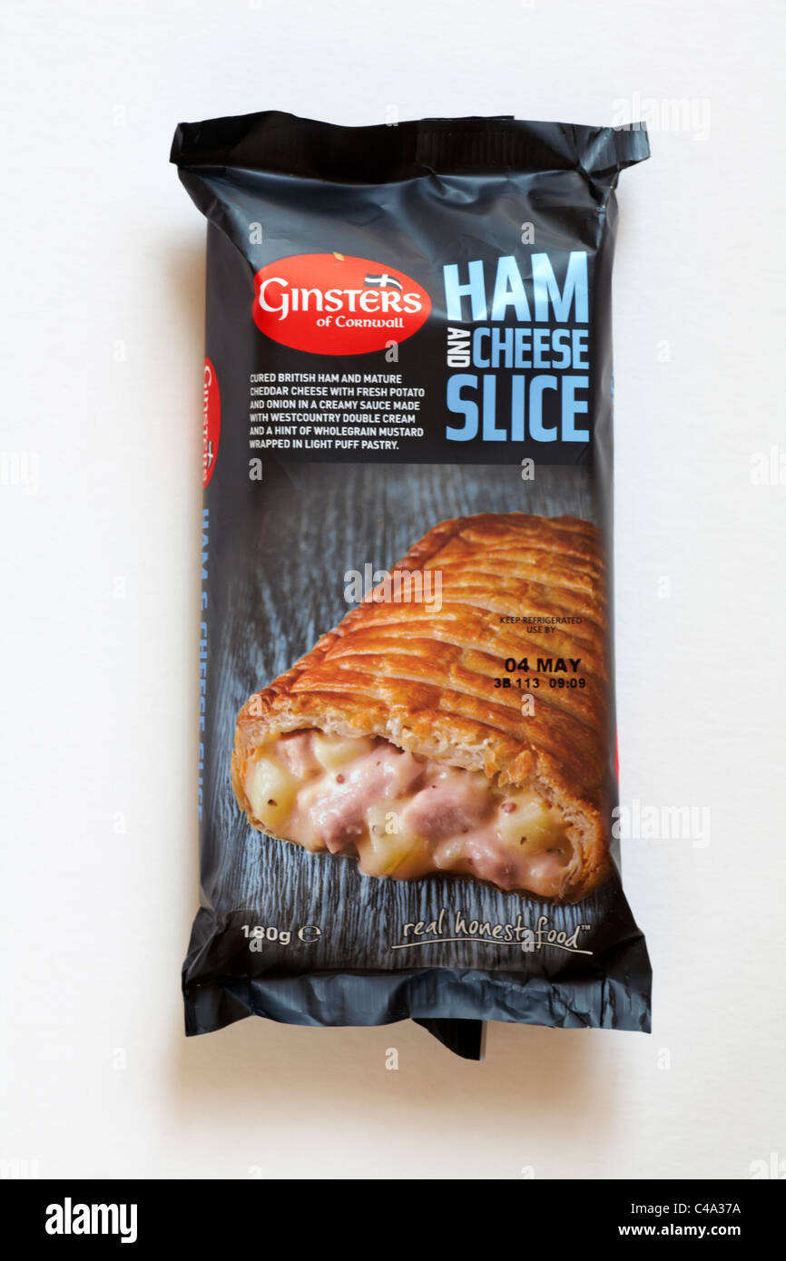 Ginsters of Cornwall ham and cheese slice isolated on white background ...