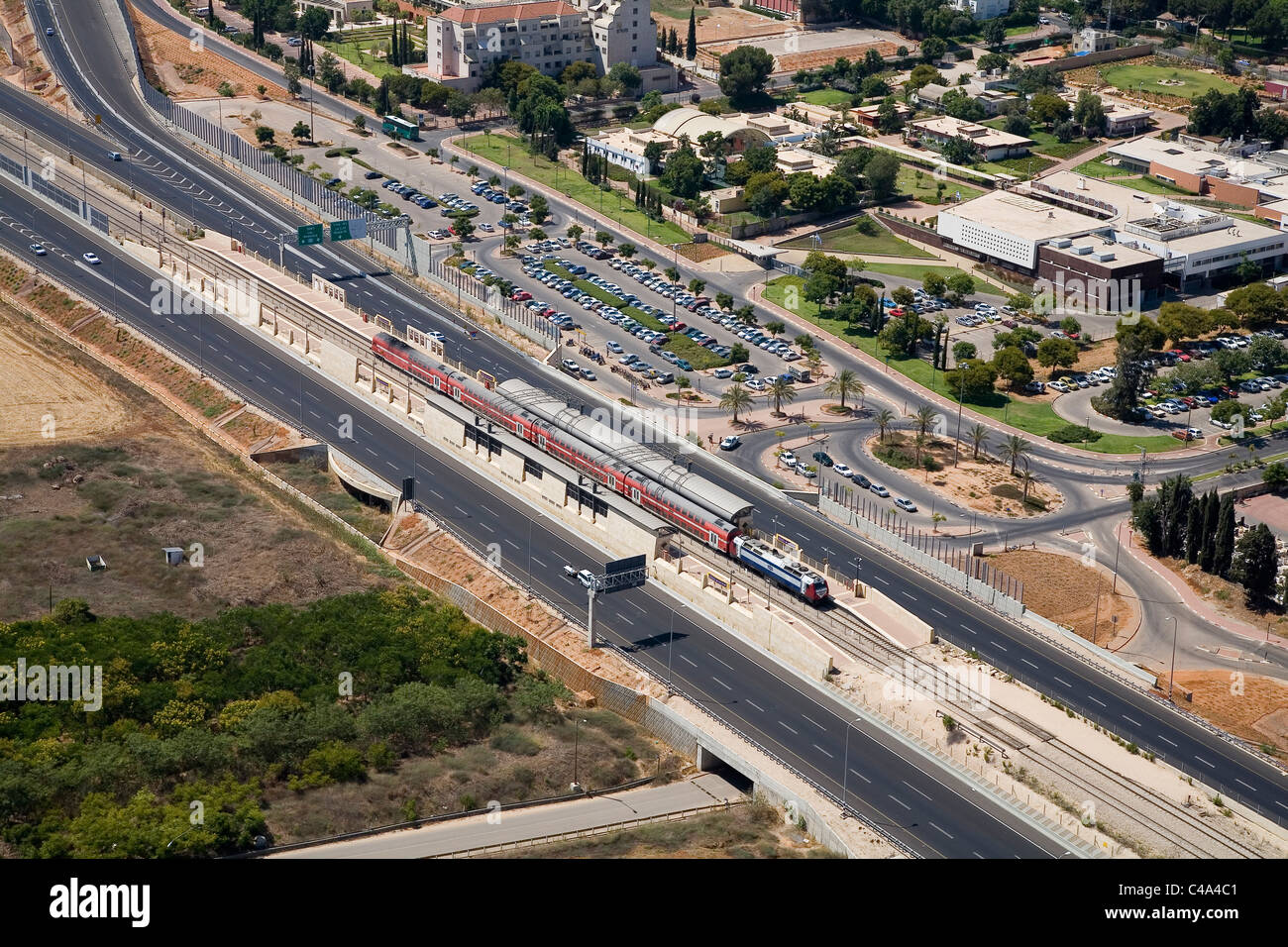 Aerial photograph of a railway station in the city of Kfar Saba Stock ...